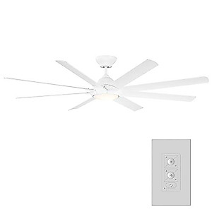 Hydra Smart Indoor and Outdoor 8-Blade Ceiling Fan 80in Matte White with 3000K LED Light Kit and Wall Control works with Alexa, Google Assistant, Samsung Things, and iOS or Android App