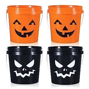 UMETASS 4 Pack 7" Halloween Trick or Treat Bucket, Plastic Halloween Candy Buckets Pumpkin Pails Halloween Decoration, Halloween Party Supplies for Kids