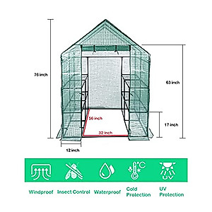 Greenhouses for Outdoors, PE Walk in Greenhouse with 2 Side Mesh Windows, Portable Green House with Anchors & Ropes Stands Up to Wind, 4.7x4.7x6.3FT
