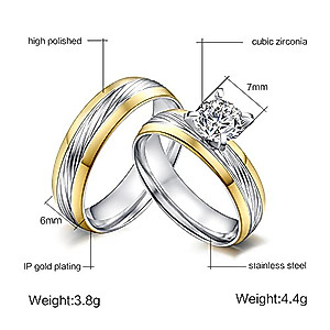Personalized Wedding Rings Set for Him and Her Custom Engagement Rings for Couples Matching Rings Gold Titanium Wedding Band Cubic Zirconia