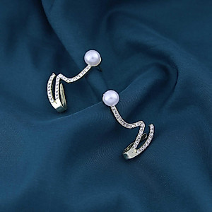 Sttiafay Vintage Crystal Pearl Ear Cuff Earrings Rhinestone Cuff Wrap Earring Cz Ear Climber Earrings Gold Pearl Stud Earrings Jewelry for Women and Girls