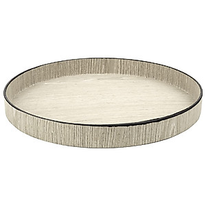 Koyal Wholesale Faux Wood Round Decorative Tray Rustic Wood Tray for Kitchen Counter, Coffee Table, Birch, 1-Pack