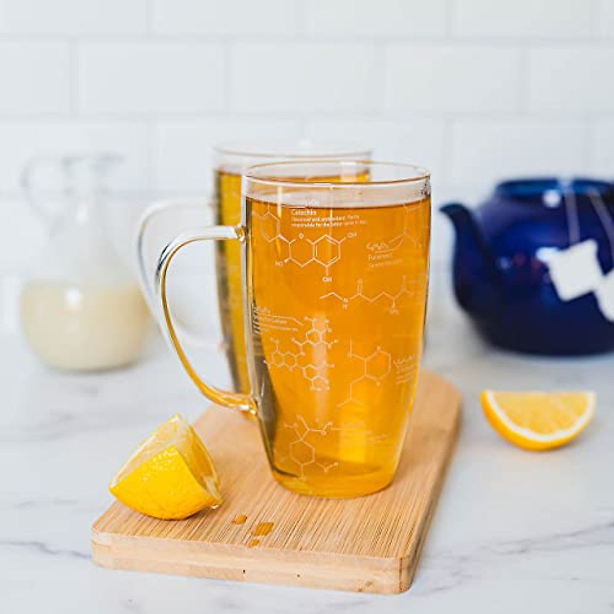 Greenline Goods Glass Chemistry Glass Tea Cups - 18 oz Tumbler Science of Tea Beaker Mug (Set of 1) - Etched with Tea Chemistry Molecules - Perfect for Caffeine Lovers, Teachers, Engineers And More