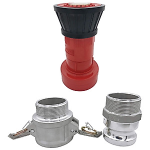 SpringSpray 2" NPSH Heavy-Duty Industrial Fire Hose Nozzle with 2 x Aluminum 2 inch Camlock Fittings Couplings Fire Equipment Constant Flow Fog Nozzle