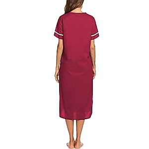 Ekouaer Womens Snap Front Dusters Cotton Housecoat Short Sleeve Nightgown House Dress With Pockets Wine Red S