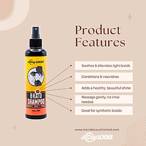 AllDay Locks Rinse-Free Shampoo | Cleansing, Refreshing Formula | Eliminates Itchiness, Dryness | For Locs, Braids, Twists, Weaves | 8 oz