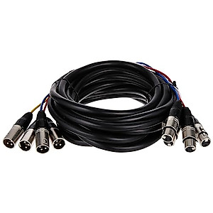 Monoprice 4-Channel XLR Male to XLR Female Snake Cable - 20 Feet - Black/Silver, Metal Connector Housings, Plastic and Rubber Cable Boots