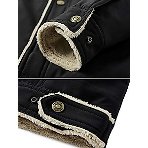 HOW'ON Men's Casual Sherpa Fleece Lined Jacket Warm Coat With Fur Collar Black L