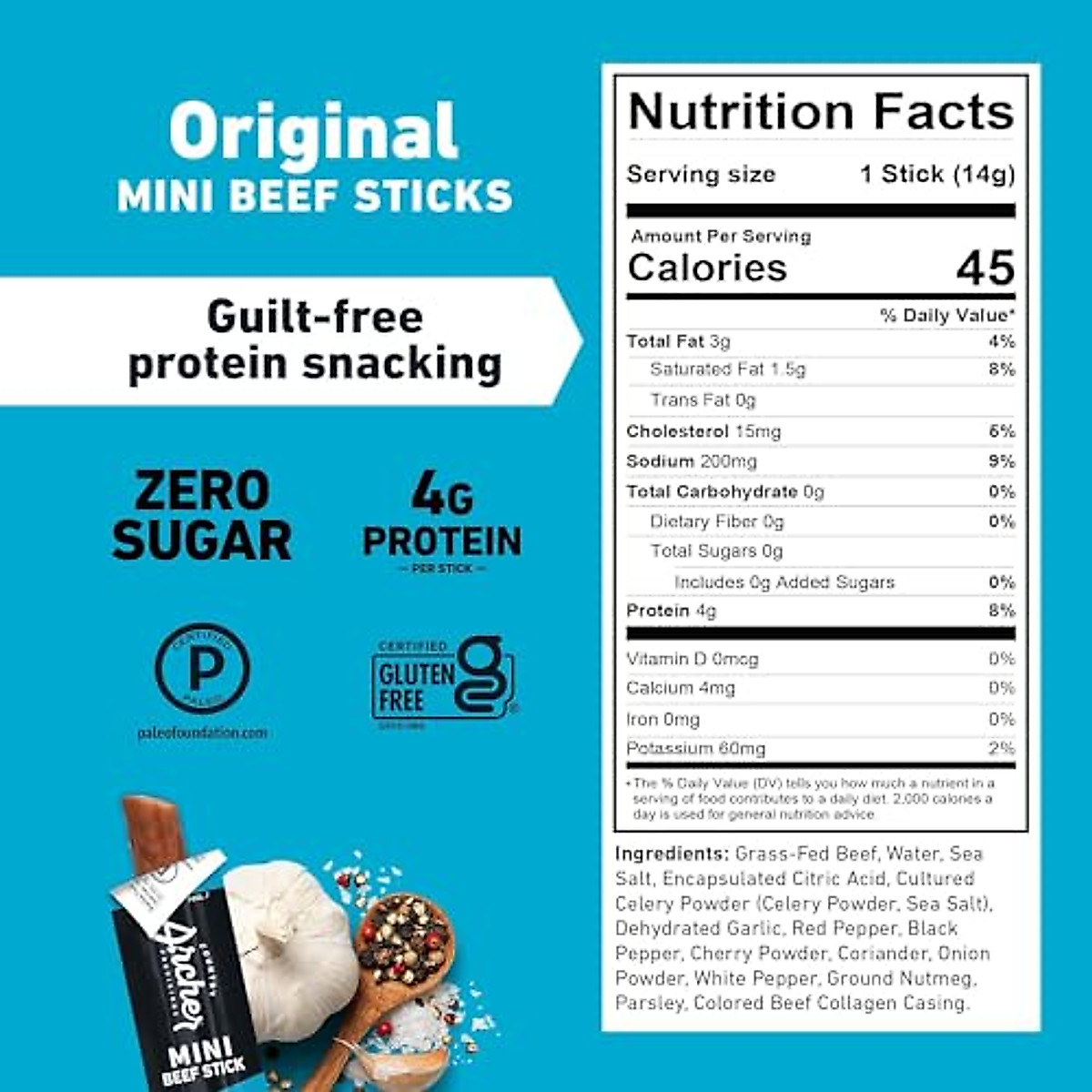 Original Mini Jerky Beef Sticks by Country Archer, 100% Grass-Fed, Gluten Free, High Protein Snacks, 5 Ounce, 36 Count