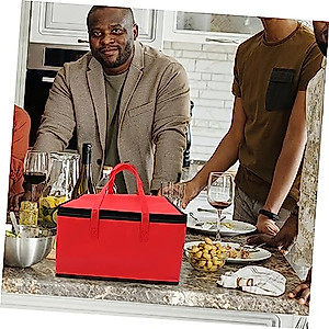 FELTECHELECTR Insulation Bags Foldable Tote Bag Shopping Tote Bag Large Tote Bags Lunch Insulation Coolers Keep Warm Groceries Bag Pizza Carry Bag Non-woven Fabric Red Insulated Food Carrier Bag