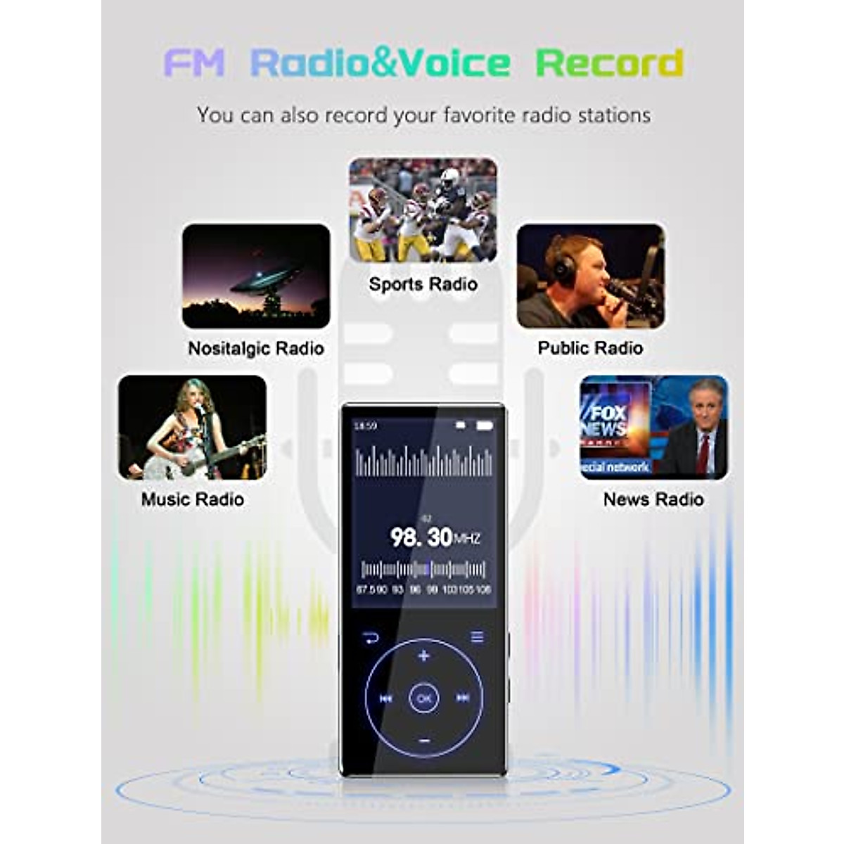 48GB MP3 Player with Bluetooth 5.0: Portable Lossless Sound Music Player with HD Speaker,2.4" Screen Voice Recorder,FM Radio,Touch Buttons,Support up to 64GB for Sport, Earphones Included