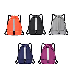 Oziral Drawstring Backpack, Water-Resistant Sports Gym Bag with Shoe Compartment and Two Side Mesh Pockets, String Backpack with Reflective Strip for Men and Women (Purple)