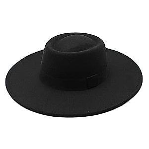 Women Men Classic Felt Fedora Hat Wide Brim Flat Top Boater Hat