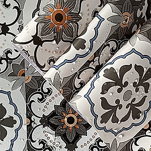 Orainege Bohemian Peel and Stick Wallpaper Backsplash 17.7inx78.7in Kitchen Wallpaper Peel and Stick Vinyl Self Adhesive Wallpaper Gray Boho Tile Pattern Contact Paper Decorative Removable Wall Paper