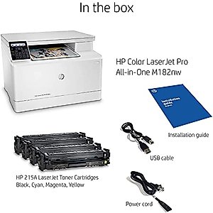 HP Color Laserjet Pro MFP M182nw Wireless All-in-One Laser Printer, Print Scan Copy, 17ppm, Auto-On/Auto-Off Function& Numeric Keypad, Compatible with Alexa -WULIC Printer Cable