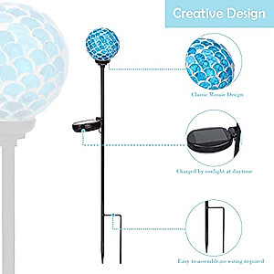 Afirst Solar Lights Outdoor Garden Decor - Mosaic Decorative Stakes Solar Powered Gazing Ball Light Landscape Solar Globe Lights for Yard Path Decoration