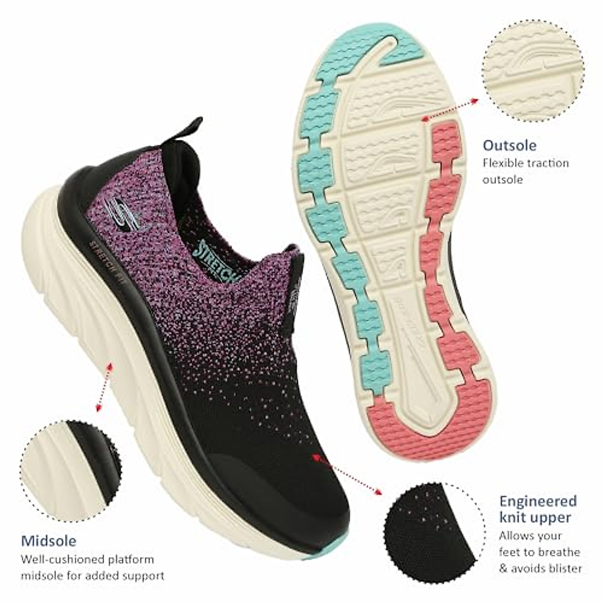 Skechers Women's D'Lux Walker Wrap Party Slip On Sneaker Blk/MLTI 10 Medium US