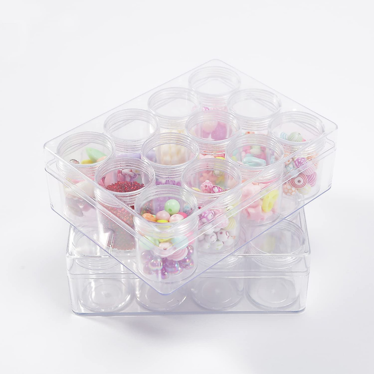12Grids Transparent Plastic Bead Storage Organizer,6.3x4.8x2.17in Bead Storage Containers w/Lids,Ideal for Jewelry Earring Beads Sewing Pills Bead Organizing, Art and Craft Storage Bottle Jars(2-Pack)