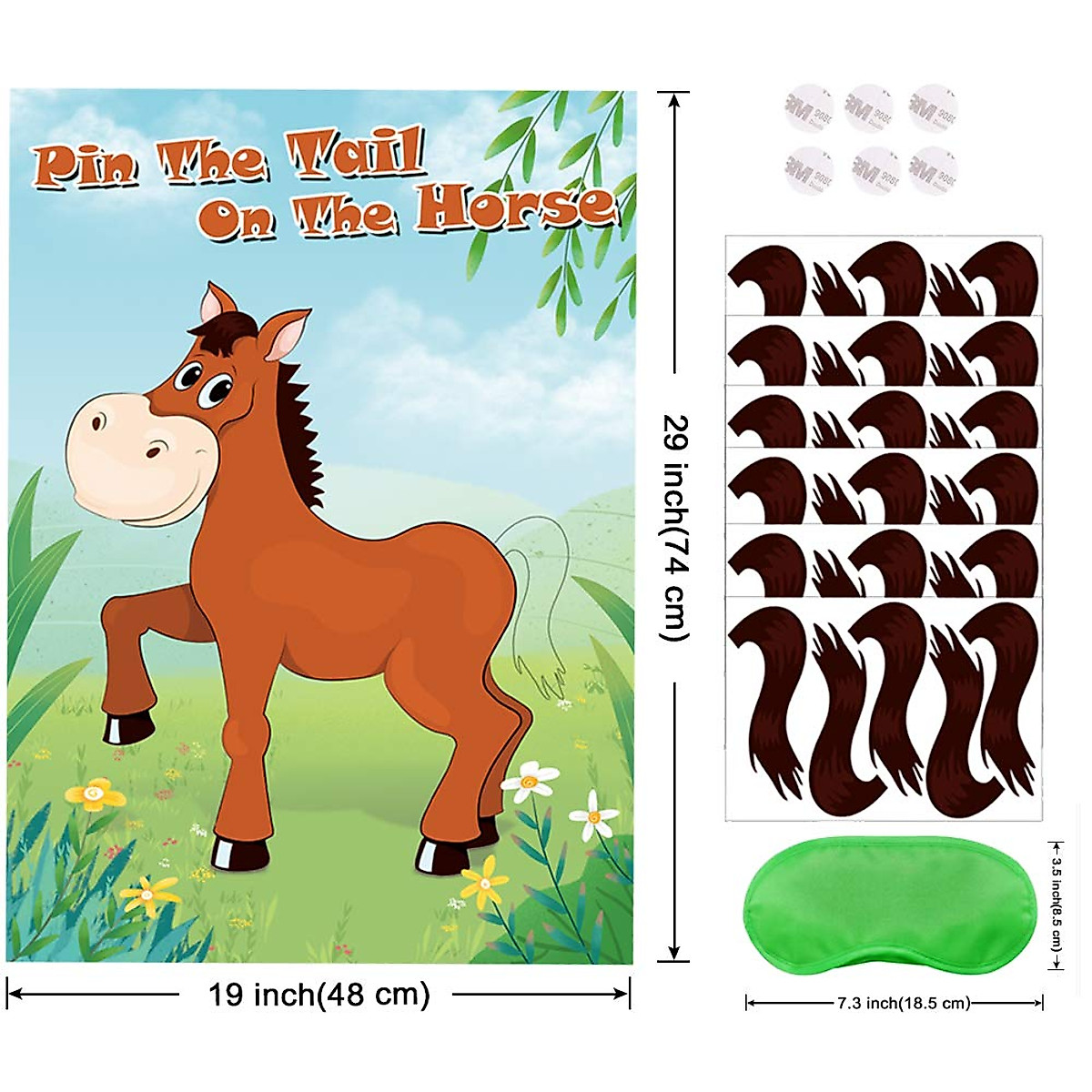 Hooqict Pin The Tail On The Horse Game for Kids Birthday Party Games Horse Theme Birthday Party Supplies for Girls Boys, Large Horse Poster with 30 Tail Stickers Horse Party Favors