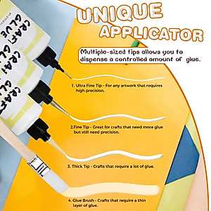 4 Ounces Craft Glue Quick Dry Clear, Precision Craft Glue with 4 Pcs Tips, Anti-Wrinkle Crafting Glue, Craft Glue Bottles with Fine Tip Perfect for Paper Crafts, Card Making and More