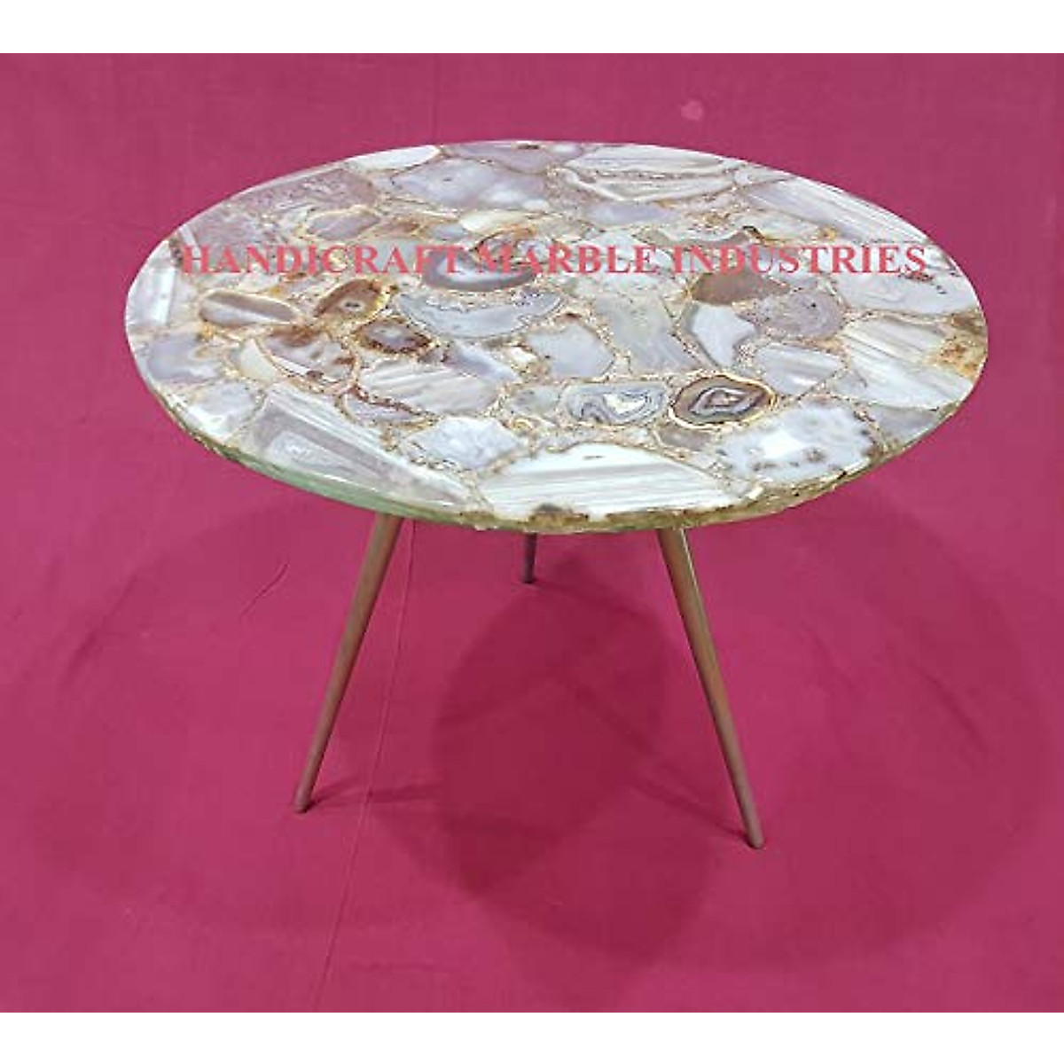 15" Inch Round (Customize Sizes) Natural Brown Agate Glass Coffee Table with Metal Base, Agate Table, Stone Coffee Table, Agate Table Top, Agate Round Coffee Table