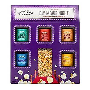 Popcorn Seasoning Kit, Make Your Own Popcorn, Five Delicious Popcorn Seasonings Set + 18oz Popcorn Kernels, Vegan and Gluten Free - Movie Night Gift - Imported from the UK - British Candy from England
