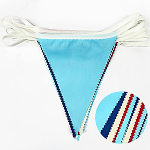 32Ft Red Blue White Nautical Pennant Banner Fabric Triangle Flag Bunting Garland Streamer for Nautical Theme Birthday Ahoy Achor Pirate Baby Shower Wedding Party Home Outdoor Garden Hanging Decoration