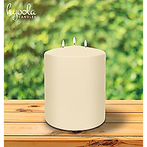 HYOOLA Ivory Three Wick Large Candle - 6 x 8 Inch - Unscented Big Pillar Candles - 188 Hour - European Made