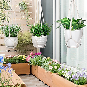 YIBOT 3 Pack Macrame Plant Hanger,35"/29"/23" Plant Hanger Indoor,Handmade Woven Cotton Rope Flower Pot Crochet Plant Holder Stand for Boho Home Decor No Tassels,lIvory