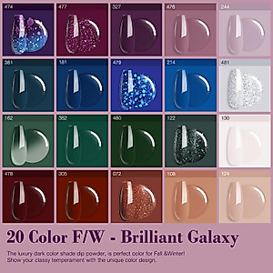 31Pcs Dip Nails Powder Starter Kit, AZUREBEAUTY 20 Colors Purple Blue Glitter Dipping Powder Recycling Tray Liquid Set with Base Top Coat Activator for French Nails Art Manicure DIY Home Salon