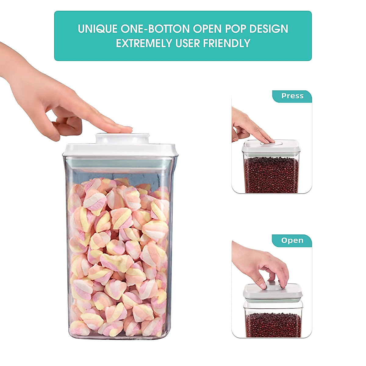 Vhorate Pop Top food storage containers with Lids, Airtight Pop Container Sets for Food Storage, Pop Up Storage Containers with Label for Kitchen,Pantry 12PCS 1.2/2.1/2.8/3.4QT*3