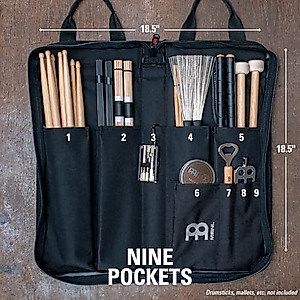 Meinl Percussion Drum Stick Bag with Extra Outside Pocket and Floor Tom Hooks – for Mallets, Brushes and Accessories, Black, Standard (MSB-1)