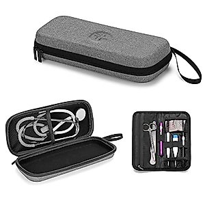 Damero Hard Stethoscope Case, Medical Carrying Case with Extra Folding Pouch Compatible with 3M Littmann/ADC/Omron Stethoscope and Accessories, Gray