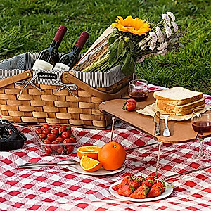 Woodchip Picnic Basket with Portable Wine Table, Woven Basket with 2 Swing Handles & Removable Lining, Empty Large Basket for Picnic, Outdoor, Camping, Family, Party, Wedding Gifts for Couple. Grey