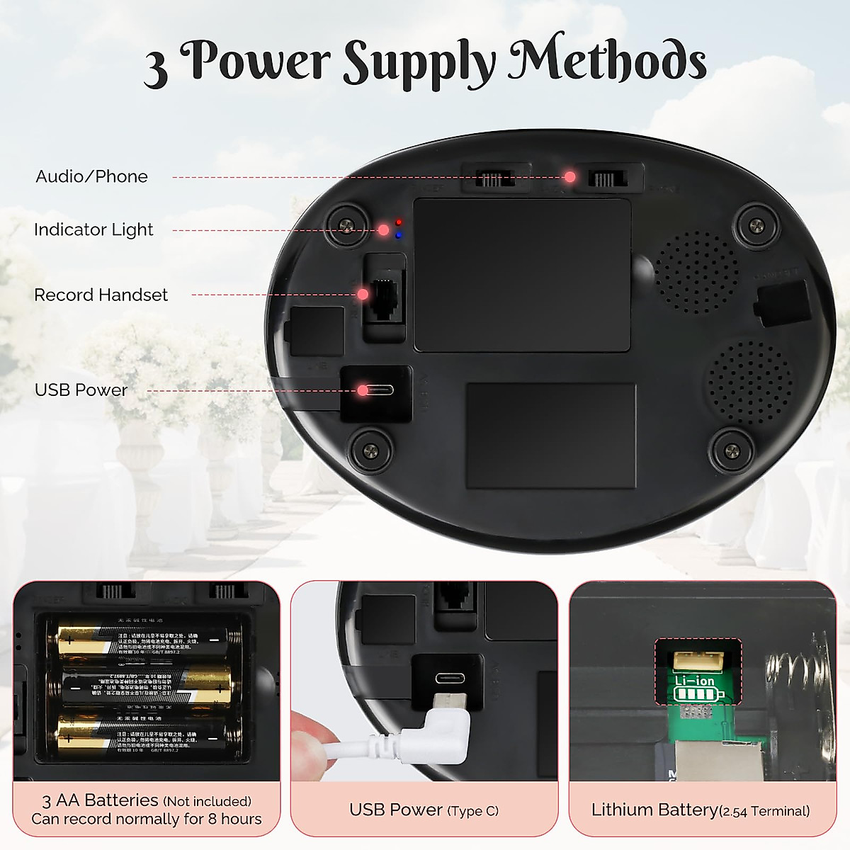 Sangyn Audio Guest Book Wedding Phone Customized Audio Guestbook Phone Vintage Style Audio Message Voicemail for Graduation Retirement Party Birthdays Baby Shower Special Occasions, Black