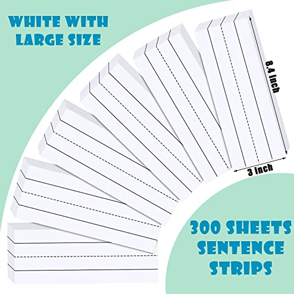 300 Sheets Sentence Strips Rainbow Ruled Word Strips Adhesive Learning Sentence Strips for School Office Rewards Supplies, 3 x 8 Inch, 6 Packs Totally (White)