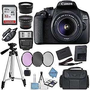 Canon EOS 2000D (Rebel T7) DSLR Camera w/Canon EF-S 18-55mm F/3.5-5.6 Zoom Lens + Case + 32GB Memory Card + TopKnotch Kit