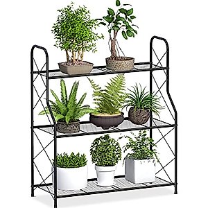 Bextcok 3 Tier Plant Stand,Tiered Plant Shelf for Multiple Plants,Metal Plant Shelf Stands,Multiple Flower Pot Display Rack,Iron Shelves Holder for Patio Garden Corner Indoor Outdoor