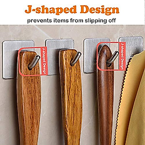 4 Packs Adhesive Hooks, Veriya Stainless Steel Self Adhesive Door Hook Wall Hanger, Heavy Duty Hanging Holder, Stick on Wall, Door, Bathroom Toilet Kitchen Office Closet Cabinet (Silver)