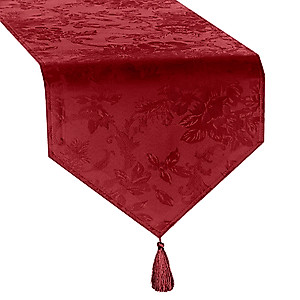 Elrene Home Fashions Poinsettia Elegance Jacquard Holiday Table Runner, 13" x 70", Red