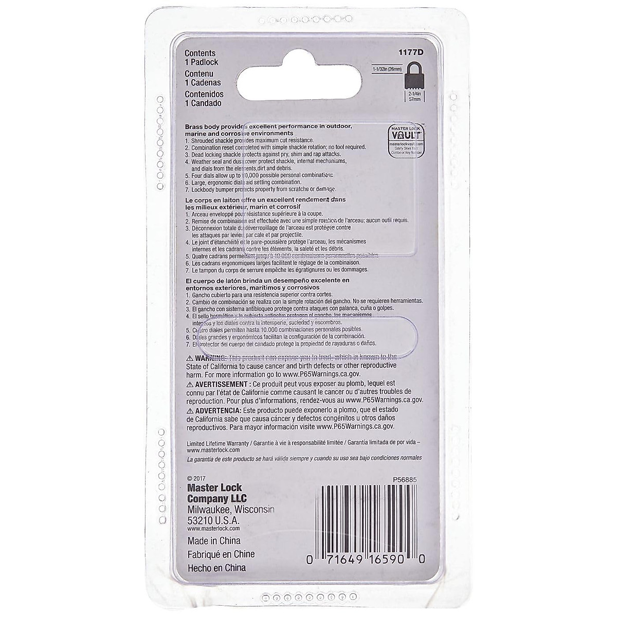 Master Lock ProSeries Brass Padlock, Set Your Own Combination Lock, Commercial Grade Locks with Code for Tools, Fences, Gates, 2-1/4 inches Wide, 1177D