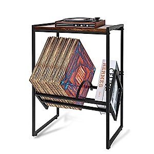 Record Player Stand, Vinyl Record Storage Holder, Holds up to 90-100 LPs, Metal Vinyl Record Organizer Stand, Simple/Functional/Easy Assembly, Classical Design for Files/Book/Magazine Record Rack
