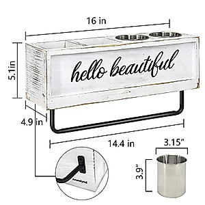 Anwelynd Rustic Hair Dryer Holder Wall Mounted, Hair Tools and Styling Organizer with Towel Bar, Farmhouse Beauty Hair Appliance Holder for Flat Iron, Curling Wand, Towel Rack