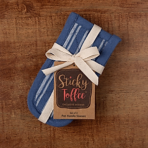 Pan Handle Cover for Cast Iron Skillet, Hot Pot Handle Holder, Heat Resistant Sleeve, 3 in x 6 in, 2 Pack, Blue Oeko-Tex Cotton