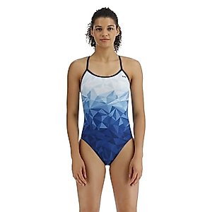 TYR Women's Standard Durafast Elite Trinityfit Swimsuit, Blue/White, 34