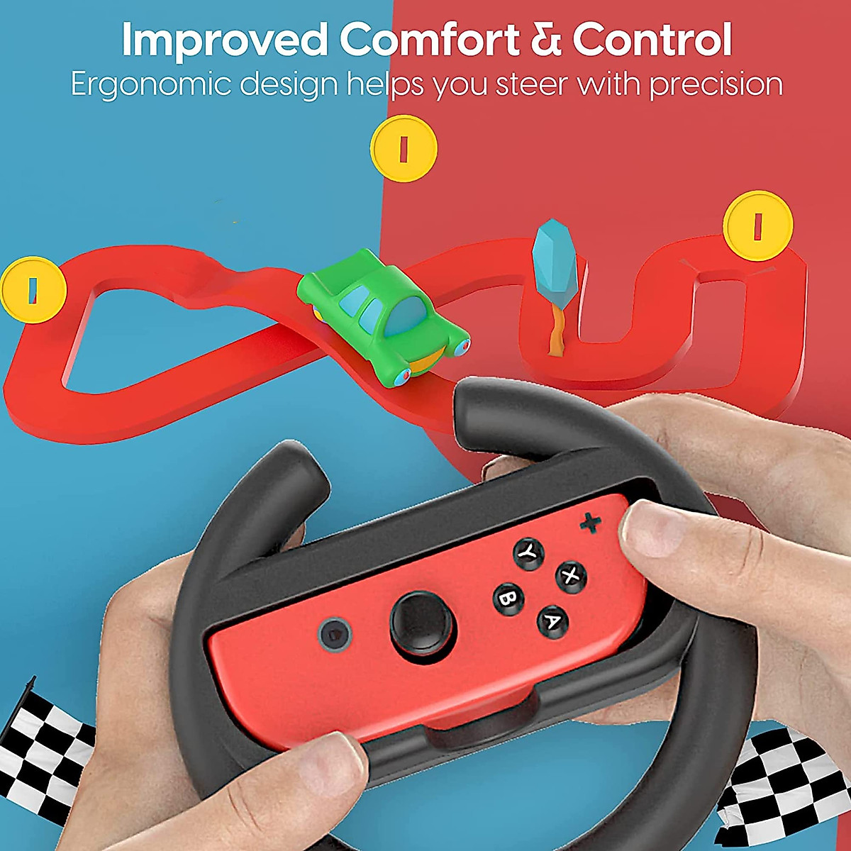 TALK WORKS Nintendo Switch Racing Wheel Controllers - Grips for Joy-Con - Driving Grip Accessory with Comfortable Design for Smooth Gaming - Compatible with Switch OLED - Black, 2 Pack