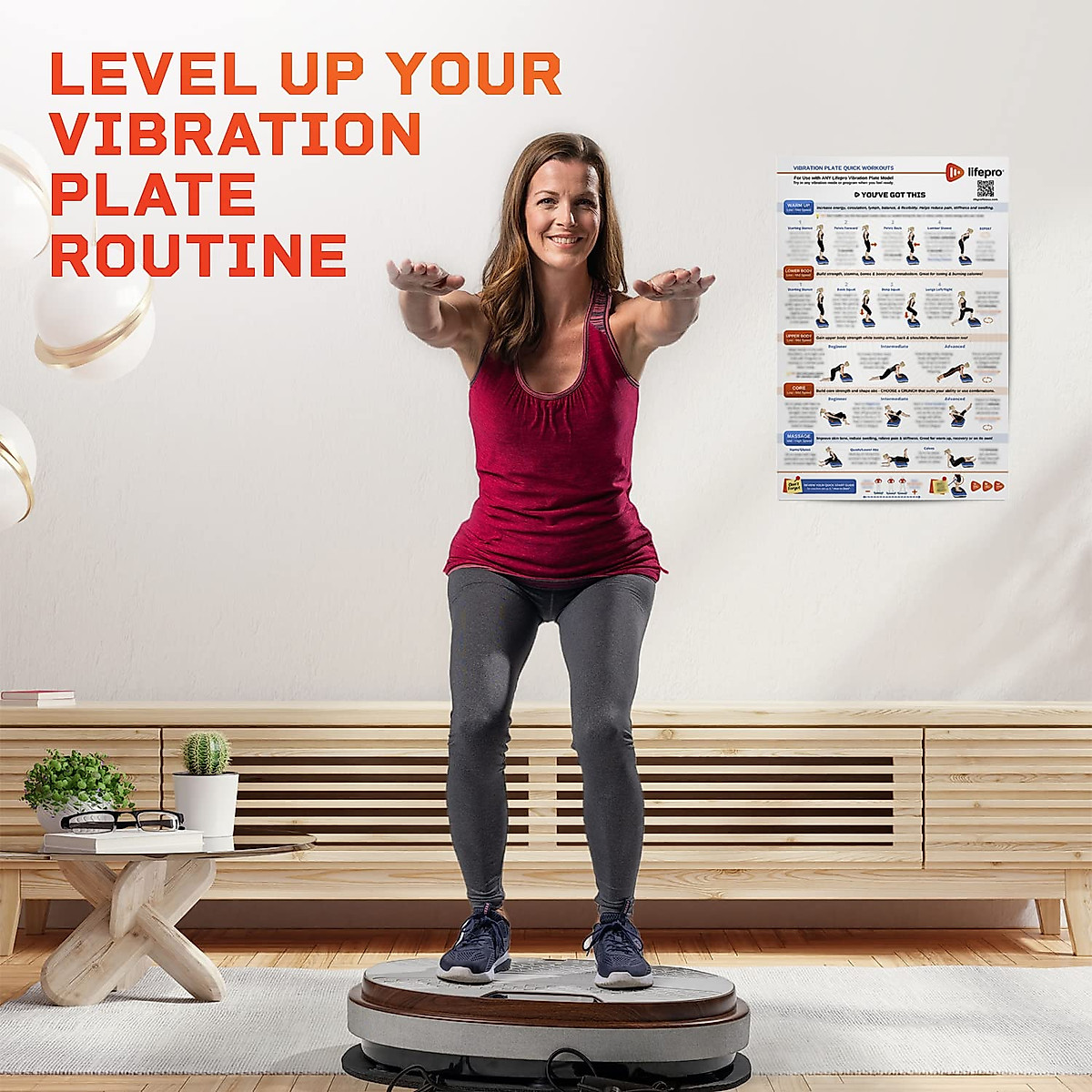 LifePro Whole Body Vibration Plate Workout Laminated Poster - Comprehensive Exercise Poster for Vibration Plate with Training Suggestions & Detailed Instructions Workout Chart