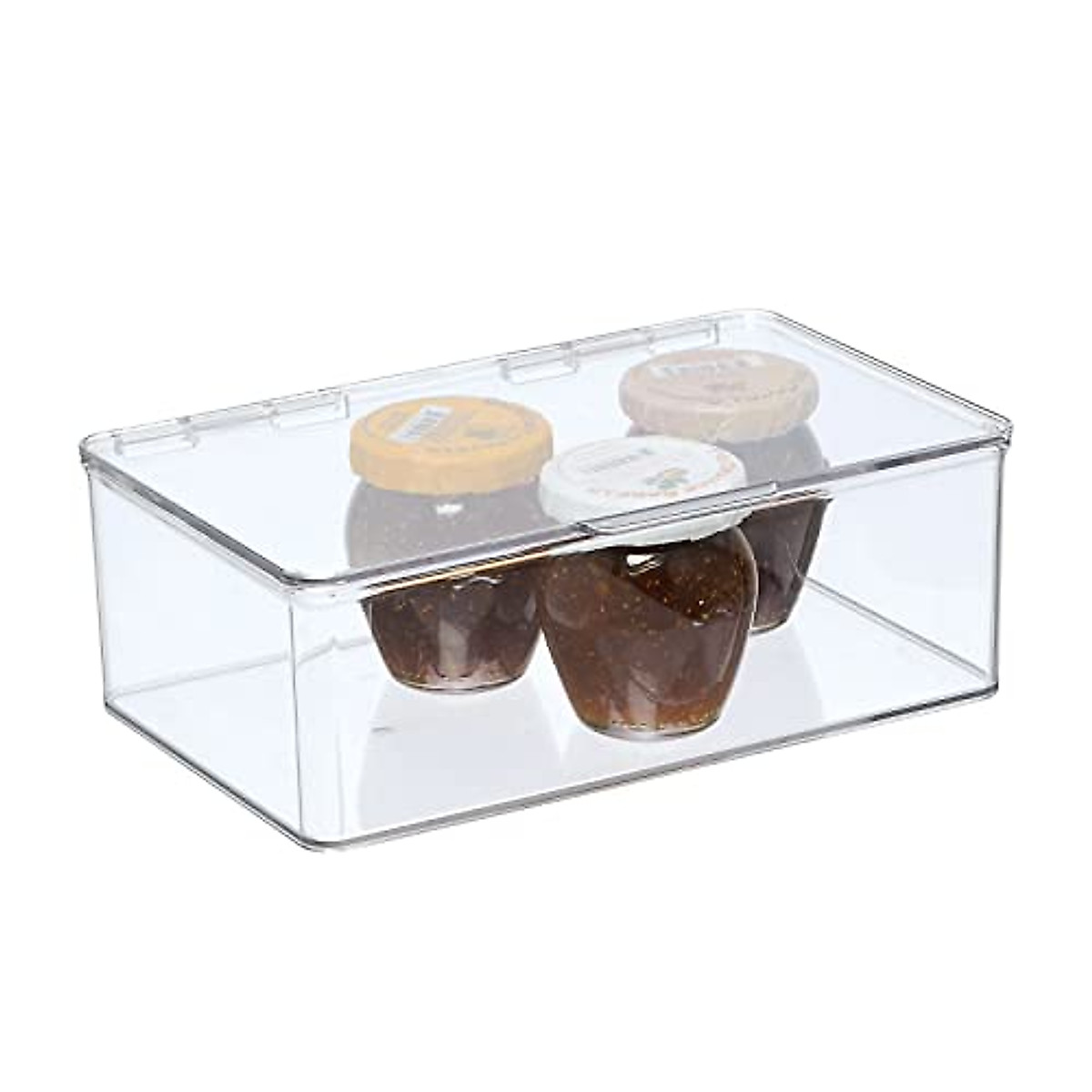 mDesign Plastic Kitchen Pantry and Fridge Storage Organizer Box Containers with Hinged Lid for Shelves or Cabinets, Holds Food, Snacks, Canned Drinks, Seasoning, Condiments, or Utensils, 2 Pack, Clear