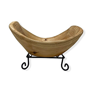 TJ Global Handmade Wood Bowl Rectangular shape Handcarved Natural Root Wood Crafts Bowl Fruit Salad Serving Bowls with Metal Stand - Small (L8 x W7 x H4)