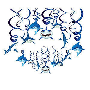 30PCS Shark Hanging Swirls Decorations - Summer Pool Decoration Under the Sea Party Decoration Ocean Theme Party Supplies Baby Shark Birthday Party Favor Supplies
